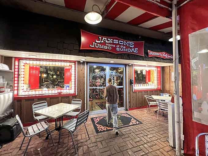 Even the outdoor seating maintains the vintage charm, proving commitment to the theme runs deep.