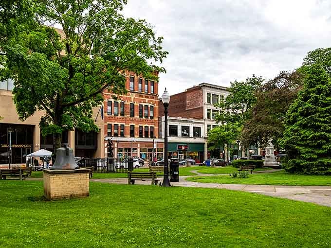 Tree-lined downtown streets invite leisurely strolls where you might actually stop and chat with strangers who become neighbors and friends.