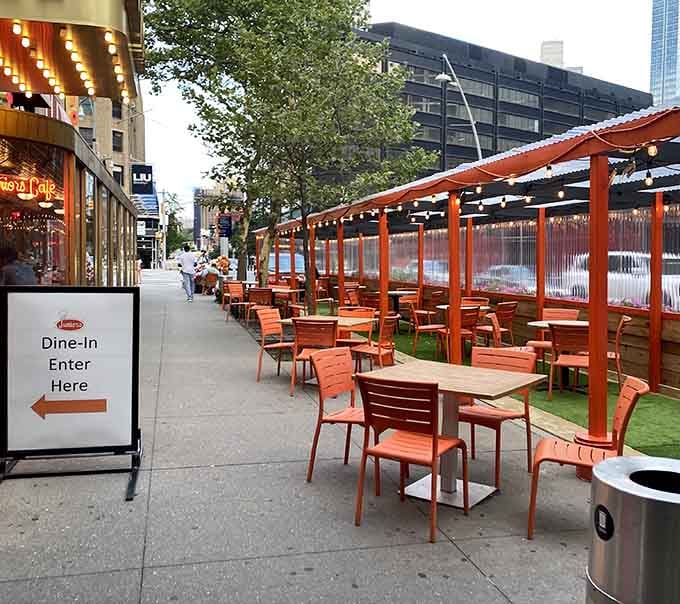 Outdoor seating lets you people-watch while enjoying your meal, the ultimate New York dining experience under open skies.