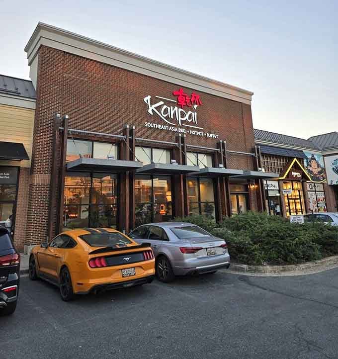 That parking lot tells the whole story: when people drive Mustangs here, they're serious about their all-you-can-eat commitment.