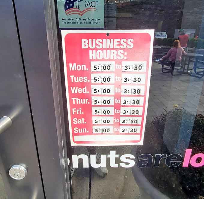 Opening at 5 AM daily means someone's committed to your early morning donut needs, bless their dedicated hearts.