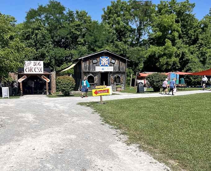 Vendor buildings line the pathways, offering everything from handcrafted treasures to sustenance for your Renaissance adventure journey.