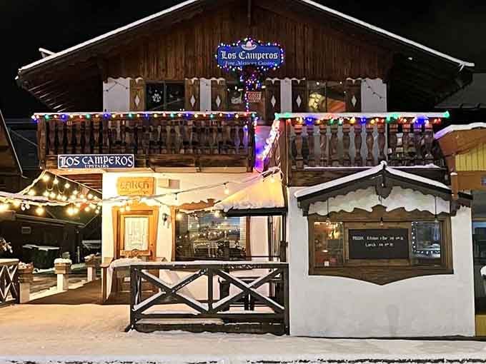 Winter lights transform this Italian gem into a beacon calling hungry travelers in from the cold mountain evening air.