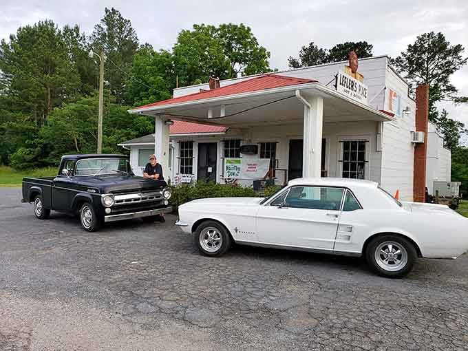 Classic cars parked outside a classic cafe create the kind of scene that makes you want to grab your camera.