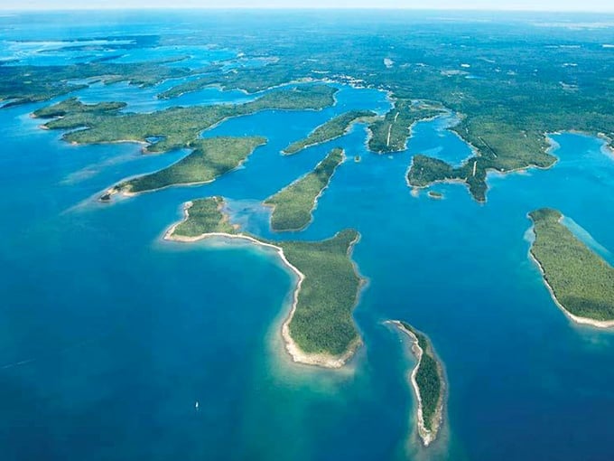 From above, the 36 islands look like nature's own jigsaw puzzle scattered across impossibly blue water.