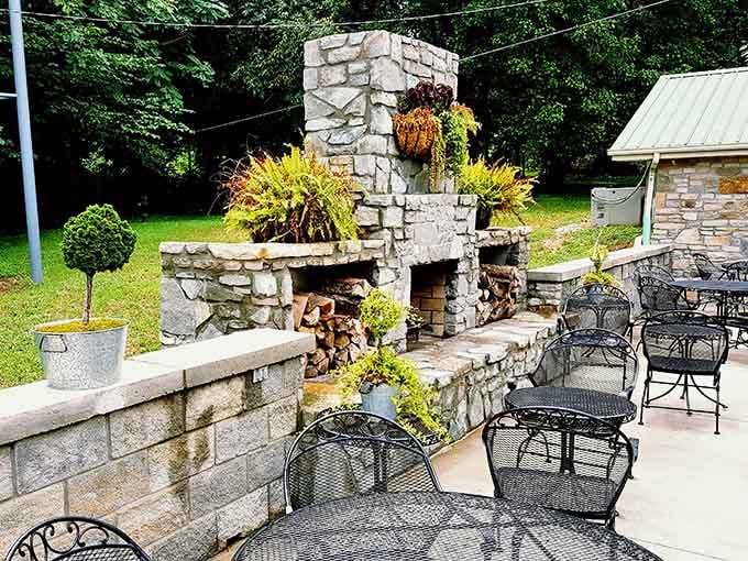 An outdoor stone fireplace for when you want your comfort food with a side of fresh air.
