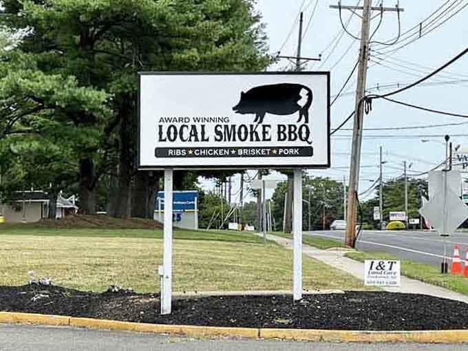 That roadside sign at Local Smoke BBQ tells you everything: award-winning meats smoked to absolute perfection await.