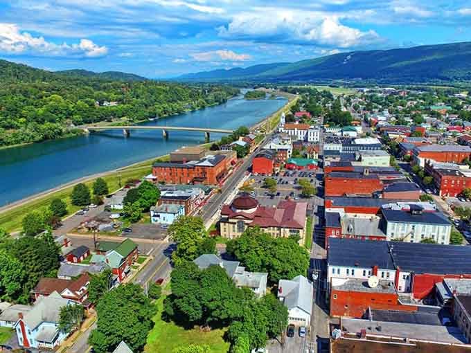 Lock Haven from above reveals a town that hugs the river like it knows exactly what treasures it holds.