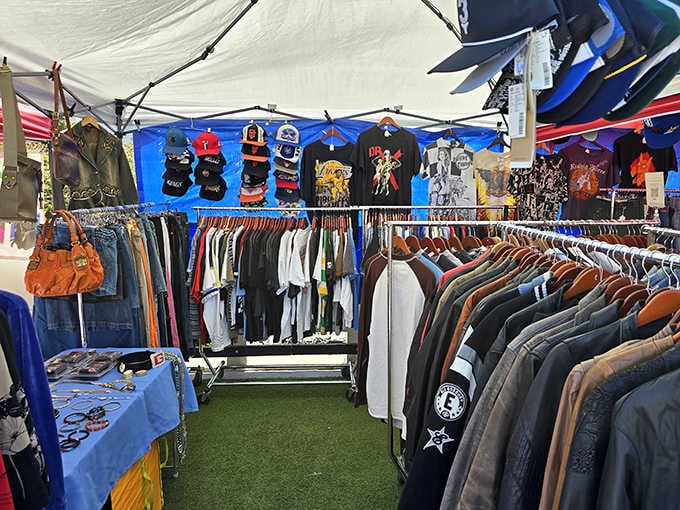 Vintage band tees hanging like a greatest hits collection you can actually wear to your next concert outing.