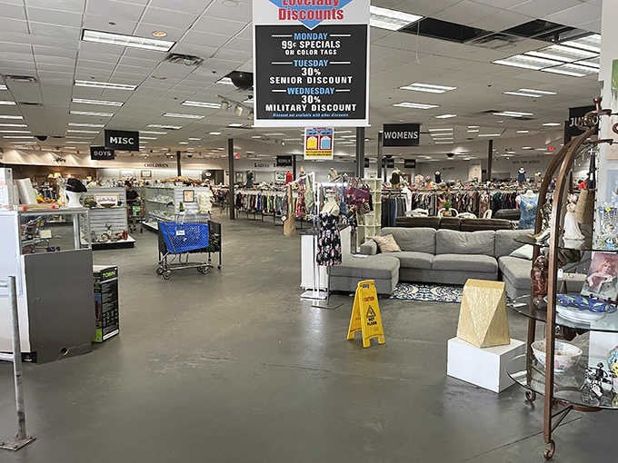 The main floor reveals the store's impressive scope, with daily discounts posted prominently for the savvy shoppers.