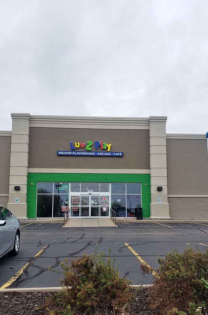 From the parking lot, this unassuming building hides an explosion of color and fun waiting just beyond those doors.