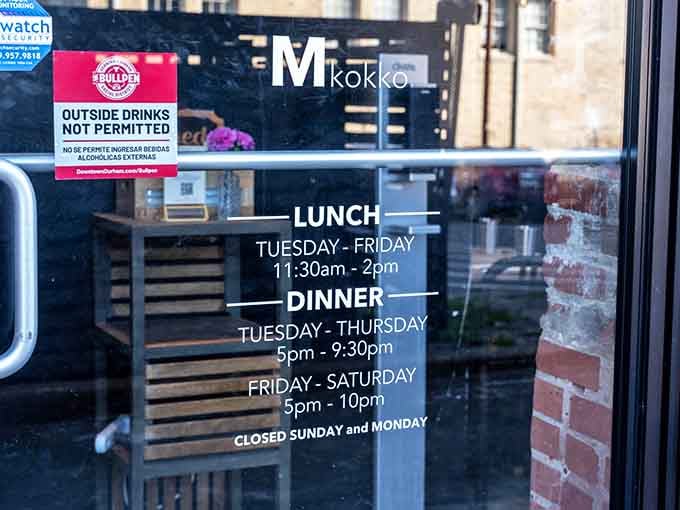 Operating hours posted clearly because planning your visit to this Durham gem requires knowing when they're open.