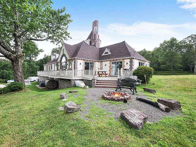 Fire pit gatherings and rustic benches create the perfect setting for sharing stories beneath the stars.