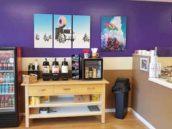 Quirky wall art and a working kitchen visible from the counter &ndash; transparency never looked or smelled this delicious before.