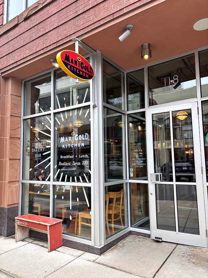 The corner location with its welcoming signage makes Marigold Kitchen easy to find and even easier to fall in love with immediately.