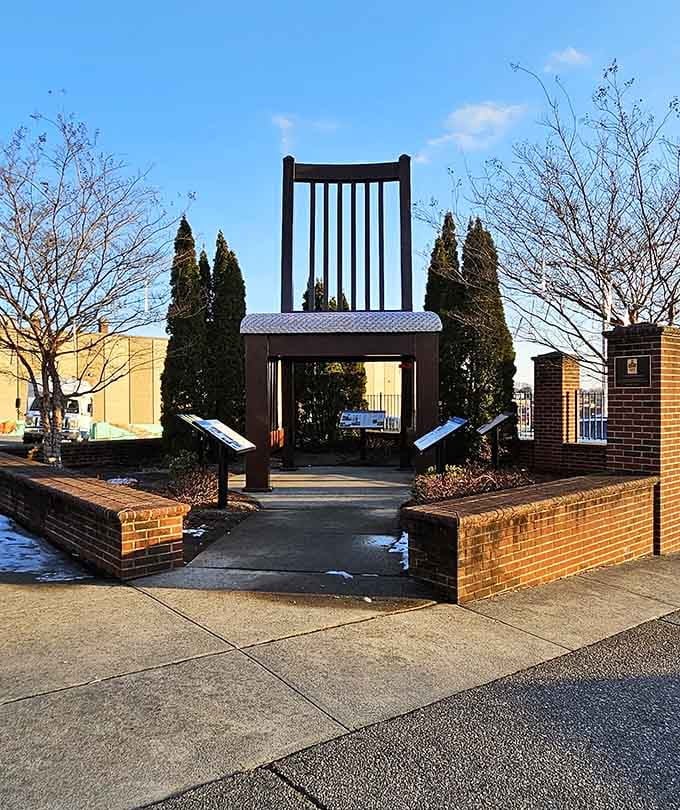 This oversized chair monument celebrates Martinsville's furniture heritage with whimsy and undeniable local pride showing through.