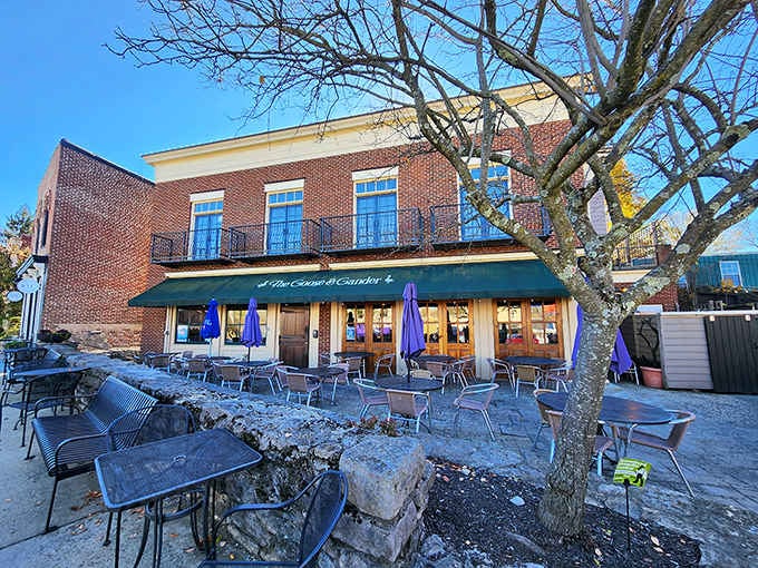 Outdoor dining spaces invite you to linger over meals while watching small-town life unfold naturally.