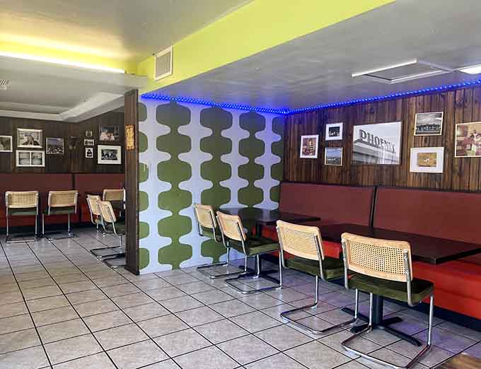 Mid-century modern meets soul food in a dining space that proves style and substance can absolutely coexist.