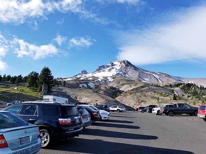 That's Mt. Hood dominating the skyline, reminding you that Oregon's most famous mountain is practically your temporary neighbor here.
