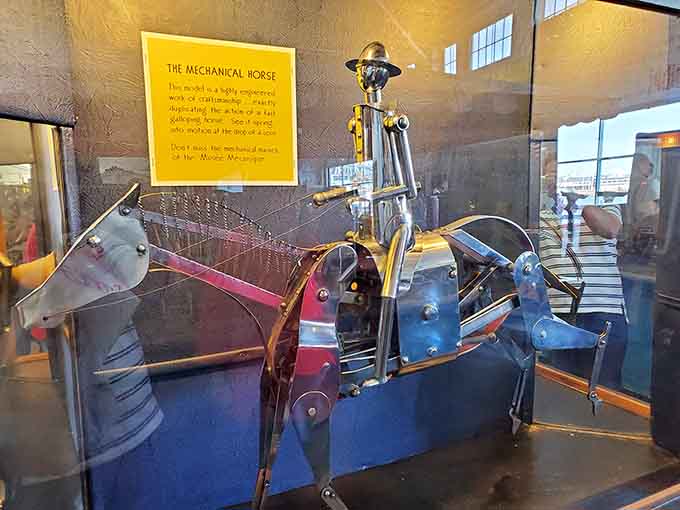 The mechanical horse once gave children thrilling rides, now a beloved artifact of amusement park history and ingenuity.