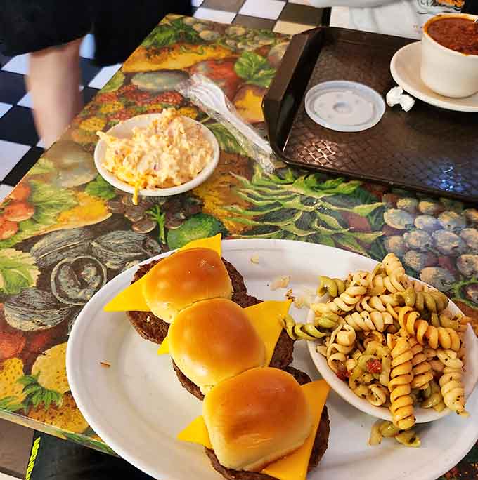 When your cheeseburger sliders arrive with pasta salad backup, you know someone in the kitchen gets it.