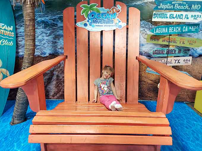 This oversized beach chair provides the perfect photo opportunity, making everyone feel like they've shrunk down considerably.