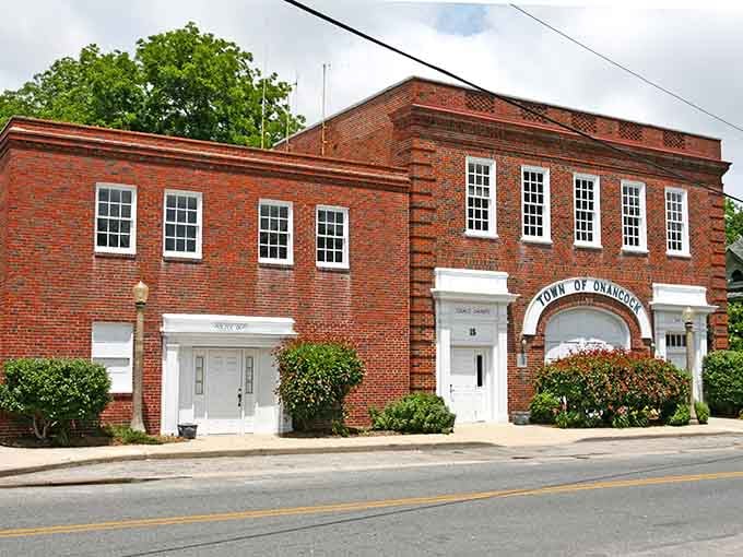 Town Hall's classic brick facade suggests a place where local government still means something to actual neighbors.