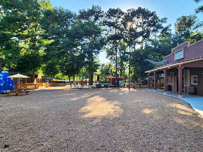 The sprawling grounds offer endless exploration opportunities, with shaded areas perfect for Texas afternoons and family fun.