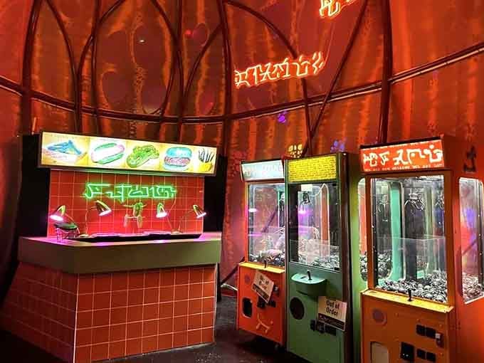 Claw machines and snacks, because even interdimensional travelers need to refuel occasionally.