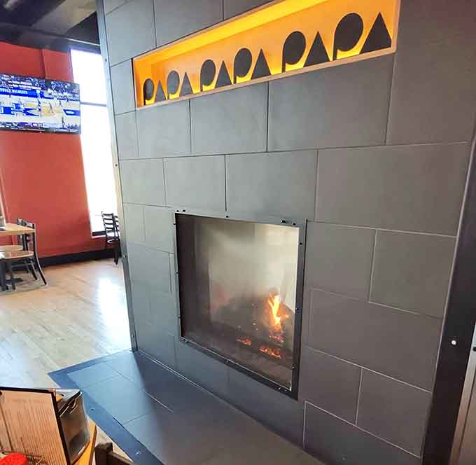 Even the fireplace seems to understand that warmth and comfort are what Papa Del's is all about.