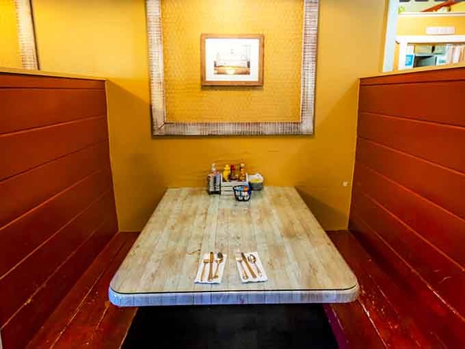 Cozy booth seating where you can tuck in and tackle your sandwich without the whole world watching.
