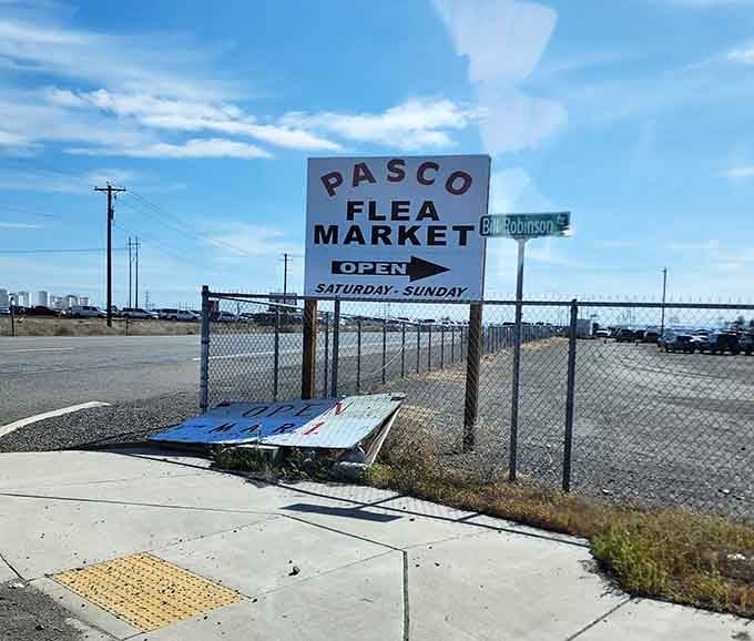 The simple sign points the way to weekend adventures that shopping malls simply cannot deliver.