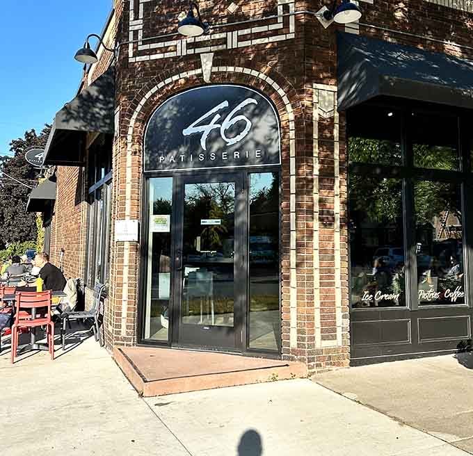 The entrance to happiness looks like this: brick, glass, and the promise of exceptional French pastries within.