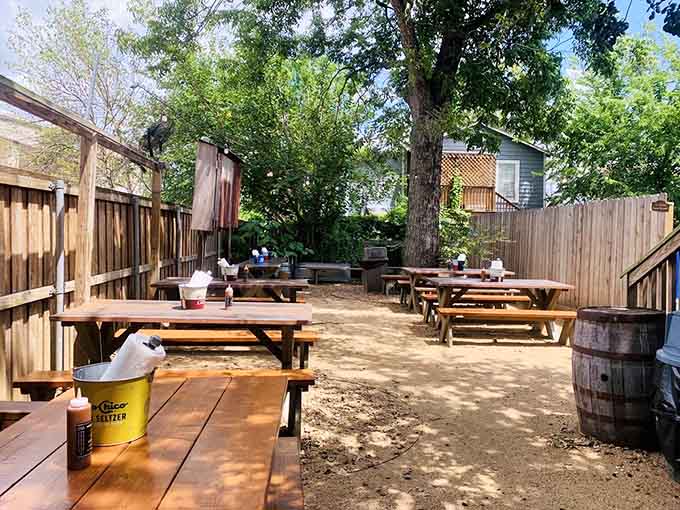 Outdoor seating under the trees turns lunch into an event, assuming you can wait that long to eat.