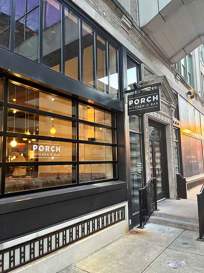 The entrance to Porch Kitchen & Bar promises good things await just beyond those welcoming doors.