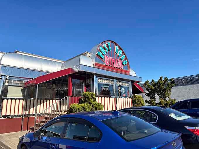 The entrance welcomes you with classic diner architecture, promising comfort food and a trip back to simpler, tastier times.