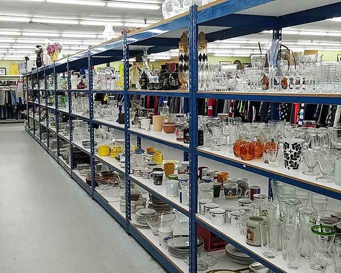 Glassware glistens on shelves like a crystal collection, ready to elevate your next dinner party on a budget.