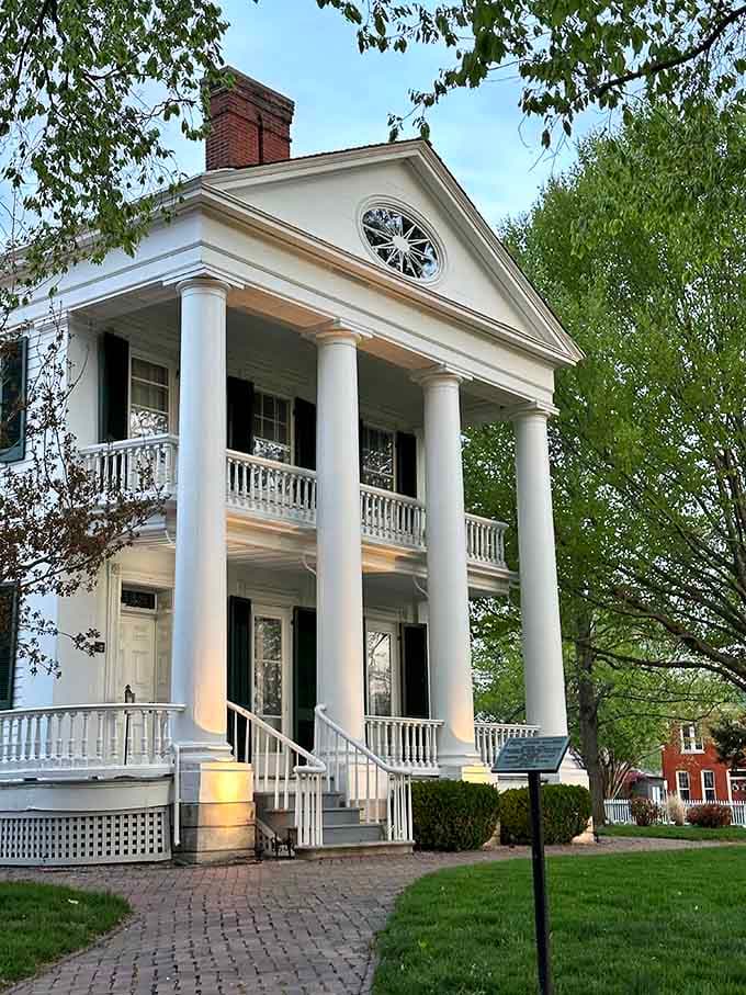 The John Wood Mansion's columned portico screams Southern elegance, because apparently Illinois does antebellum architecture too.