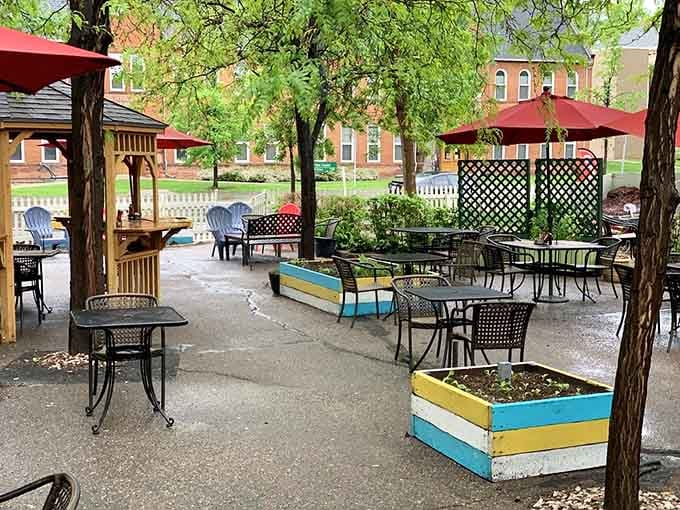 The outdoor seating area offers shade, fresh air, and the perfect excuse to linger over another coffee.