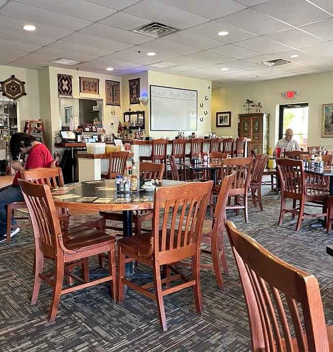 Another angle reveals more seating and Southwest decor, confirming this place has room for everyone who's heard about the homestyle cooking.