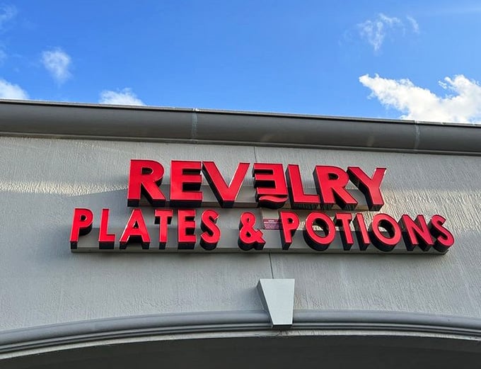 That sign promises plates and potions, and brother, it delivers on both with spectacular enthusiasm.