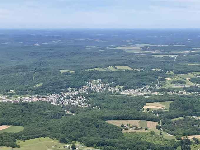 From above, Reynoldsville nestles into Pennsylvania's green hills like a secret waiting to be discovered by savvy travelers.