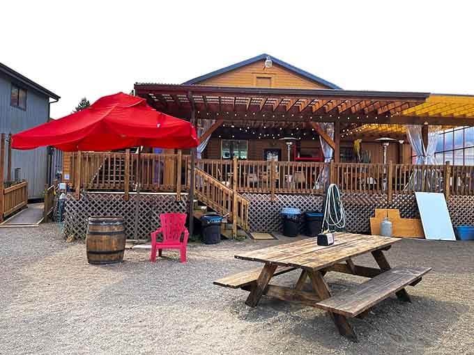 The whole setup looks like someone's brilliant backyard party that decided to become permanent, thankfully for us.