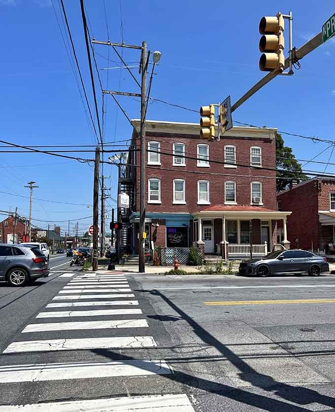 The corner location on Lancaster's streets makes Route 66 easy to find once you know it's hiding there.