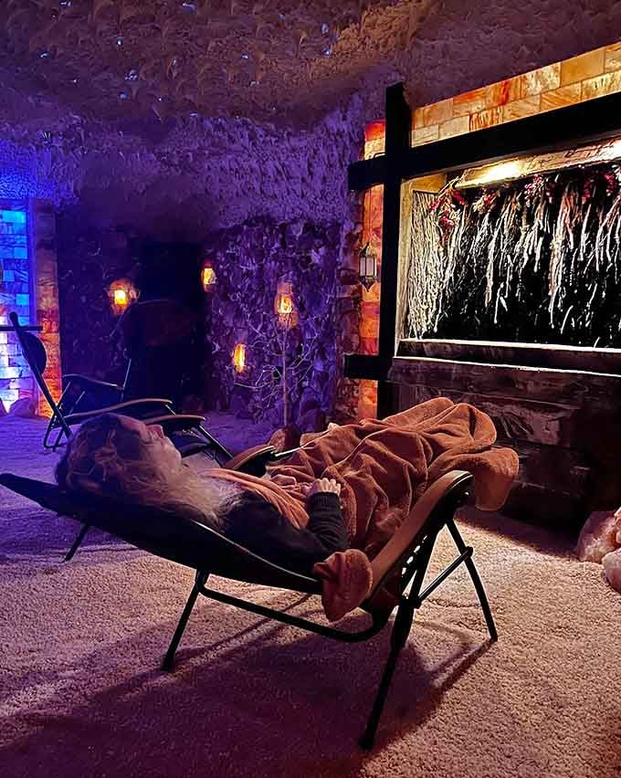 Sometimes the best therapy involves doing absolutely nothing while surrounded by tons of therapeutic salt and soft lighting.