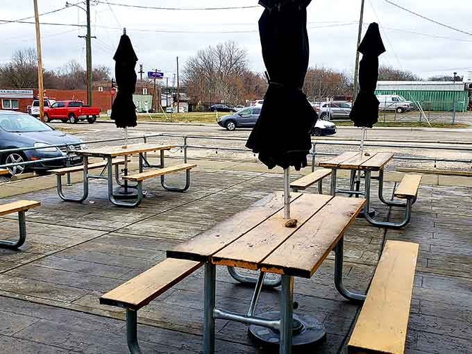 Outdoor seating under umbrellas means you can enjoy your feast while soaking up some Virginia sunshine.