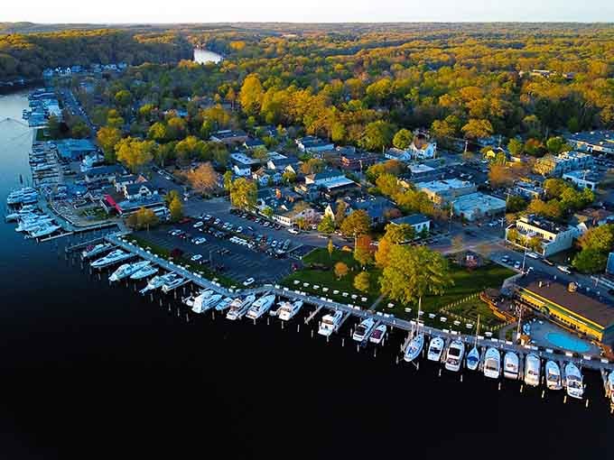 From above, Saugatuck reveals its perfect blend of marina, downtown charm, and natural beauty all tucked into one magical spot.
