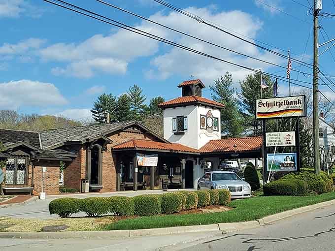 The charming exterior with its tower and terra cotta roof makes this corner of Jasper feel like old-world Europe.