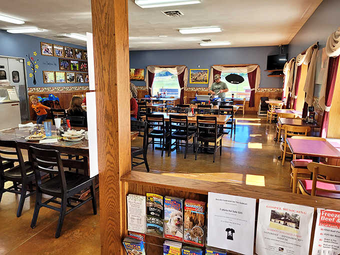 Wooden tables and colorful chairs create a space where families gather and memories get made.