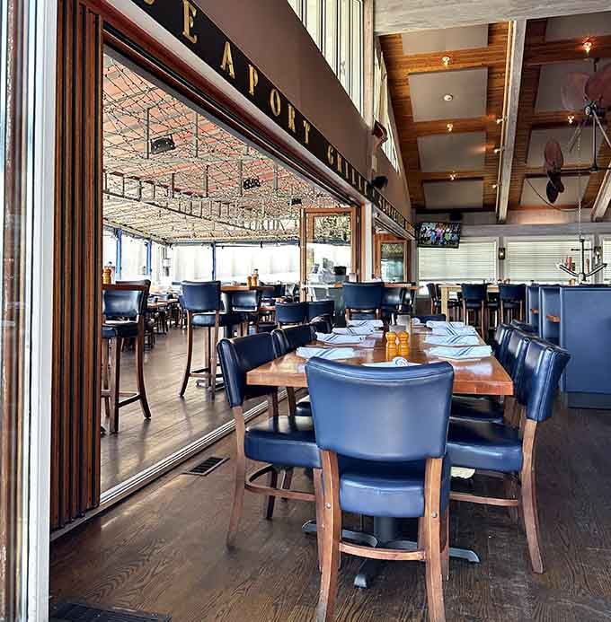 The spacious dining room balances upscale comfort with welcoming warmth, making every meal feel like a special occasion.